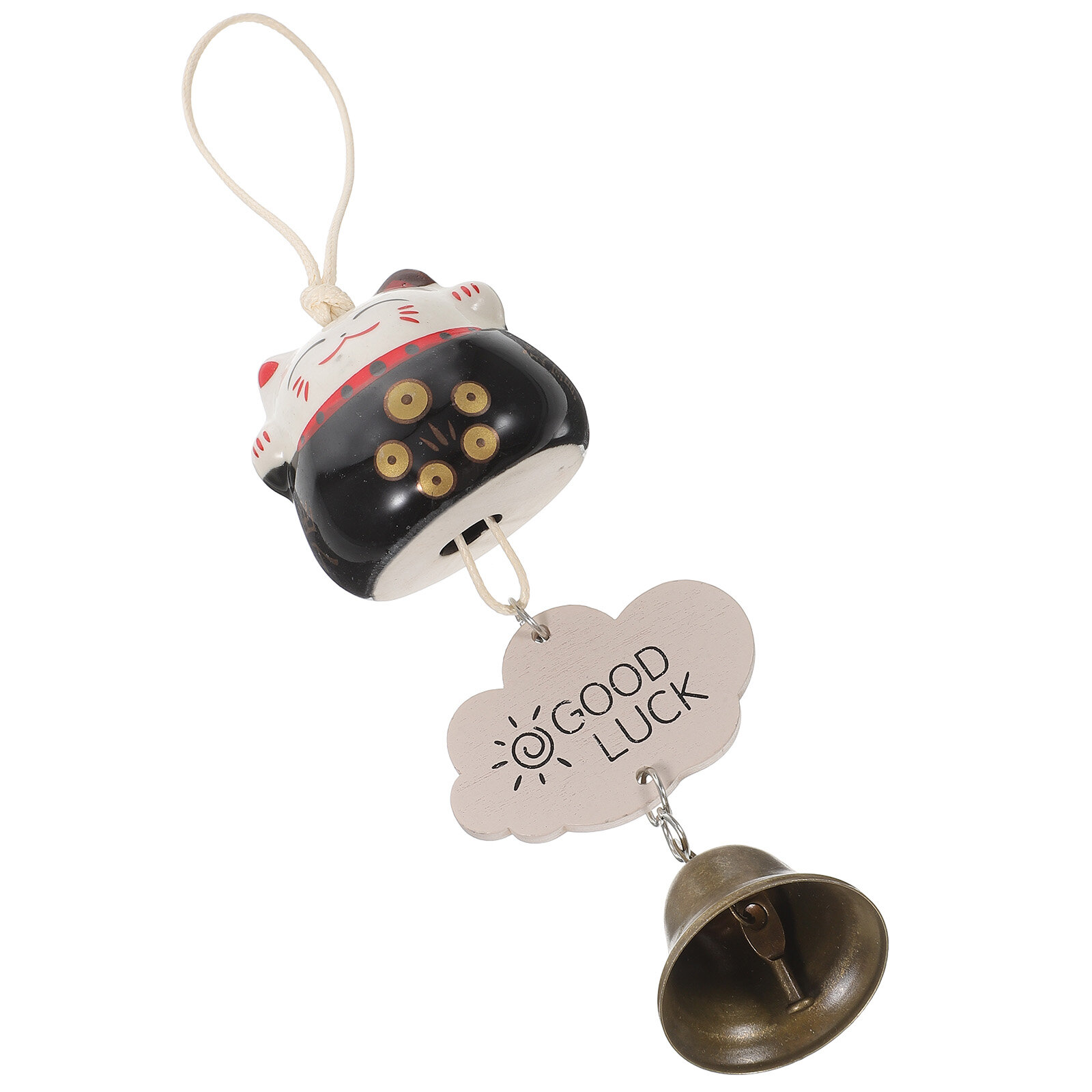 Черные подвесные колокольчики из керамики в виде кота удачи, набор из 4 шт для декоративного оформления