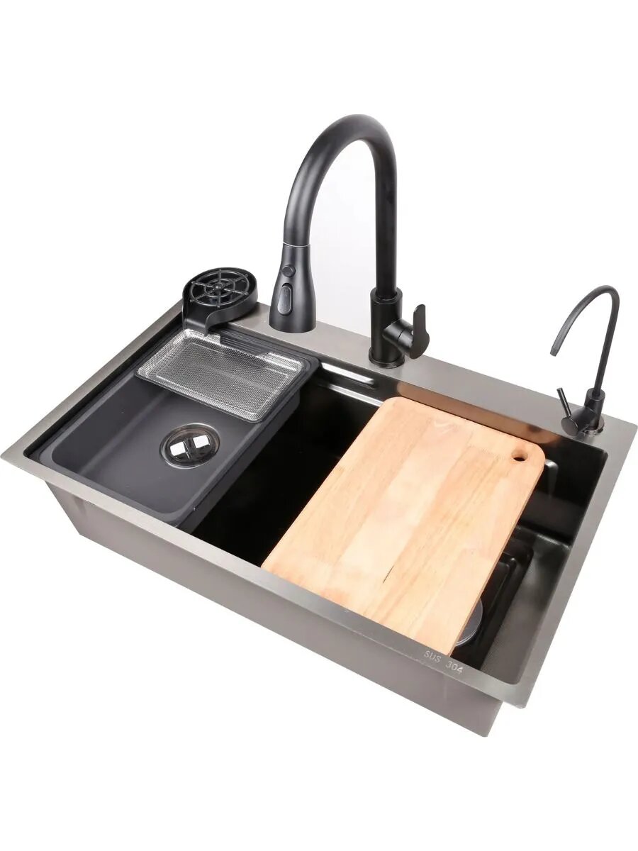 Мойка для кухни, нержавейка, со смесителем