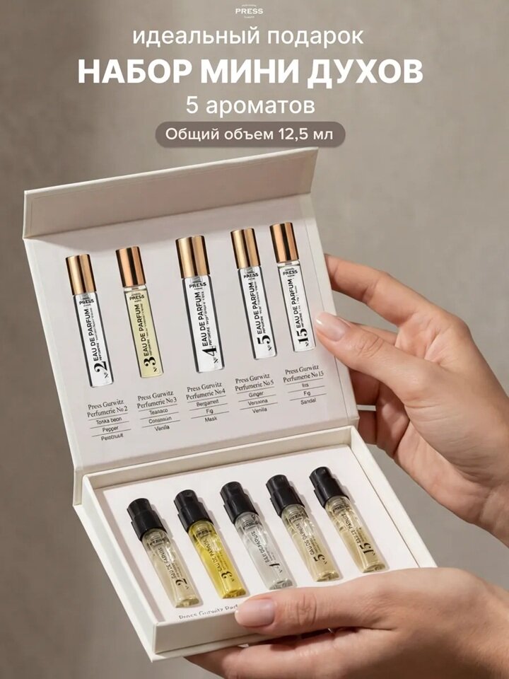 Парфюмерный набор миниатюр Bestseller Set с ароматами №2, №3, №4, №5, №15 в магнитном футляре 5х2,5 мл