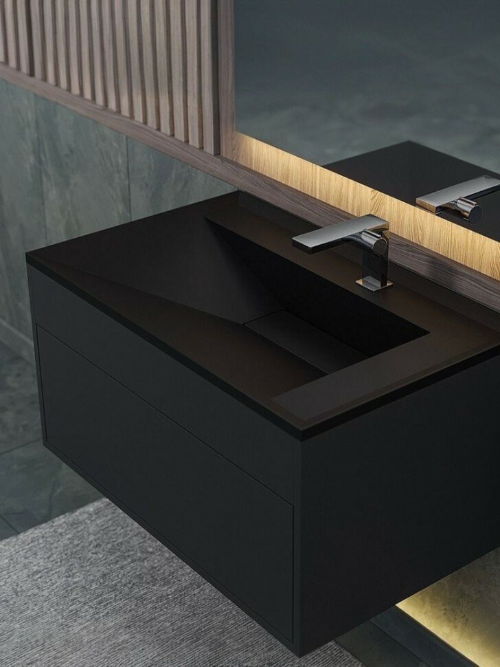 Раковина для ванной кварцевая Uperwood Lotus Quartz 80х50х13 см, черная матовая, уголь