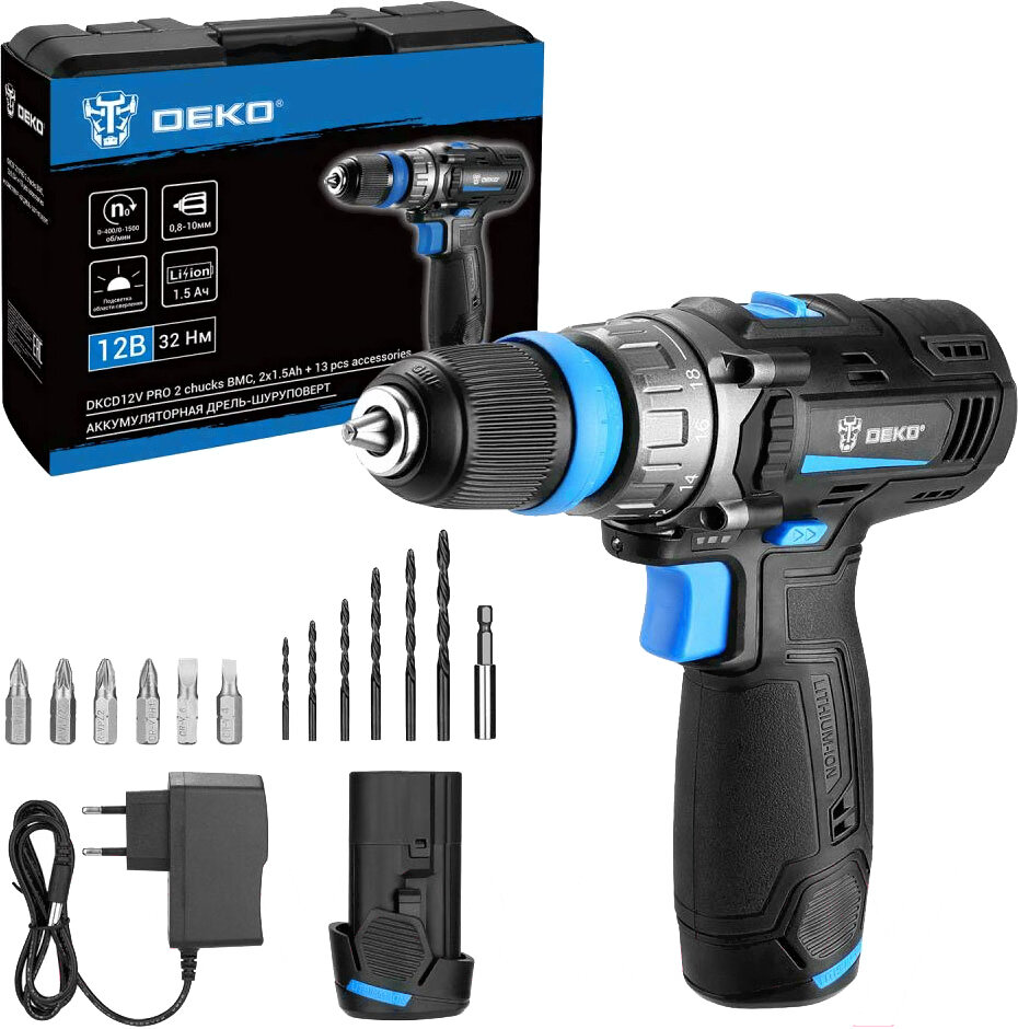 Шуруповерт аккумуляторный Deko для дома дрель DKCD12V PRO 12В