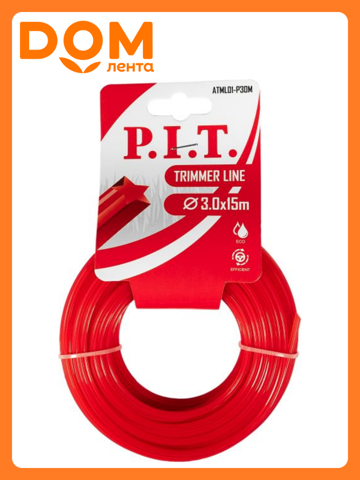 Леска для триммера P.I.T. ATML01-P30M, звезда, 15м, 3мм, красная