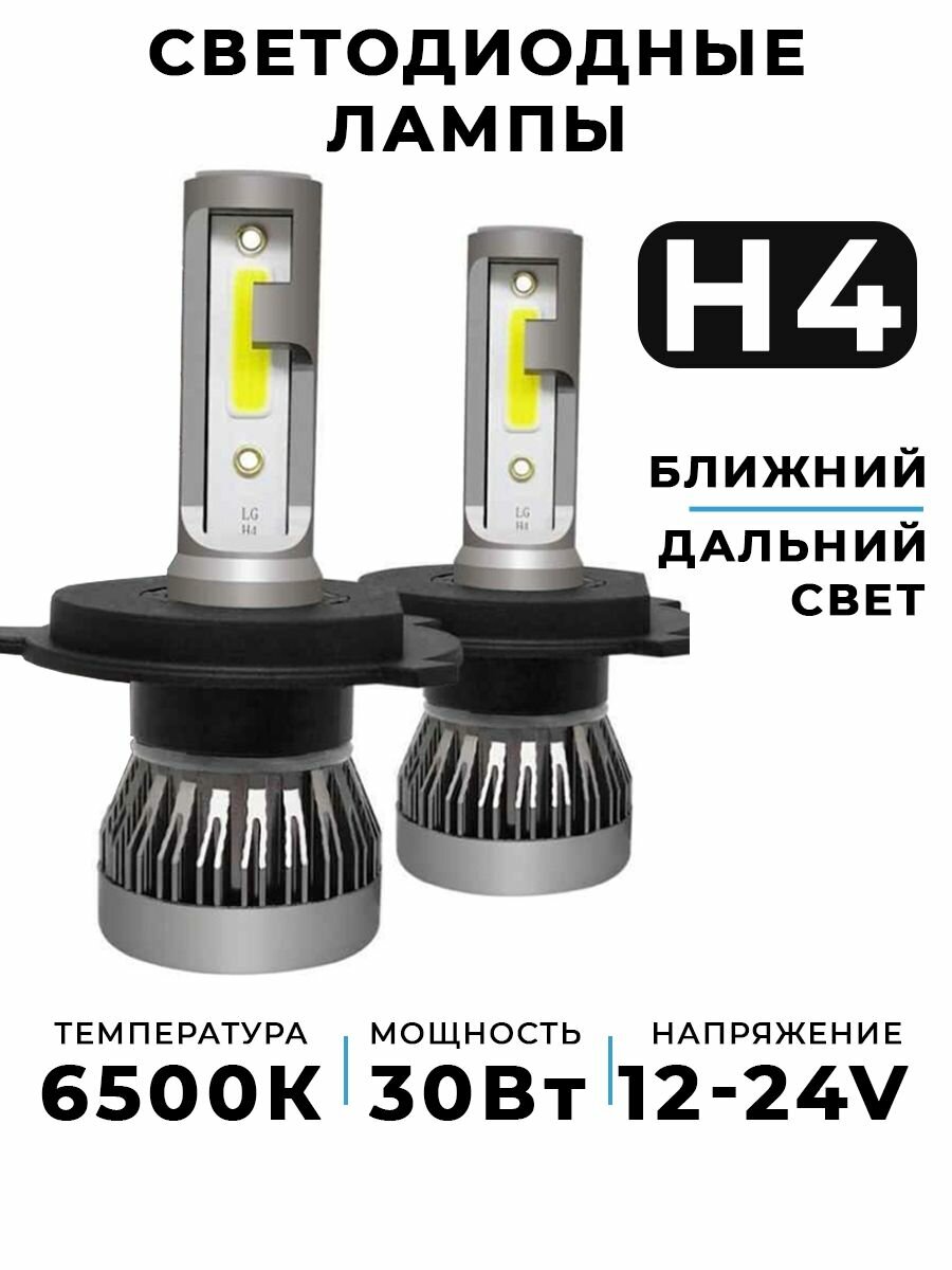HD Лампы светодиодные автомобильные led лампы Н4 Мини Mini LED, 30W , 9-32V 6500K 3800LM цоколь H4 комплект 2 шт