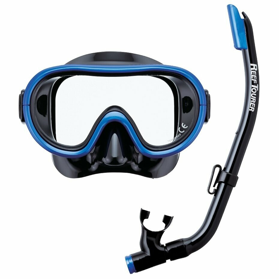 Маска и трубка детский комплект для подводного плавания ReefTourer RCR0204 черный-синий