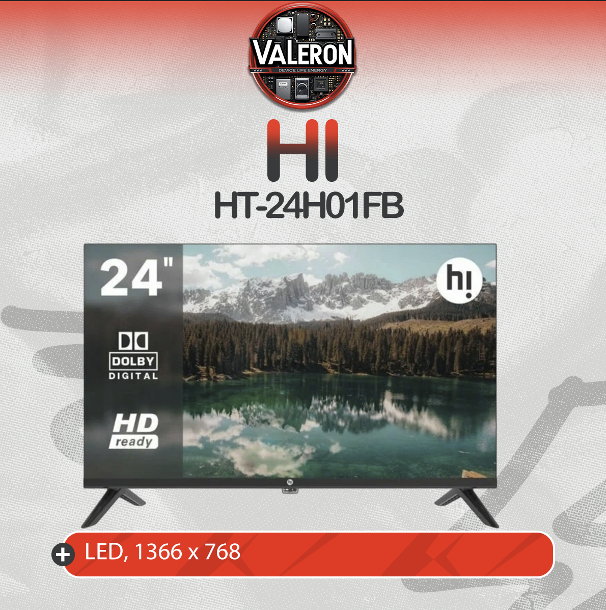 Телевизор Hi HT-24H01FB, LED, 1366 x 768, диагональ 24", пульт ДУ, черный