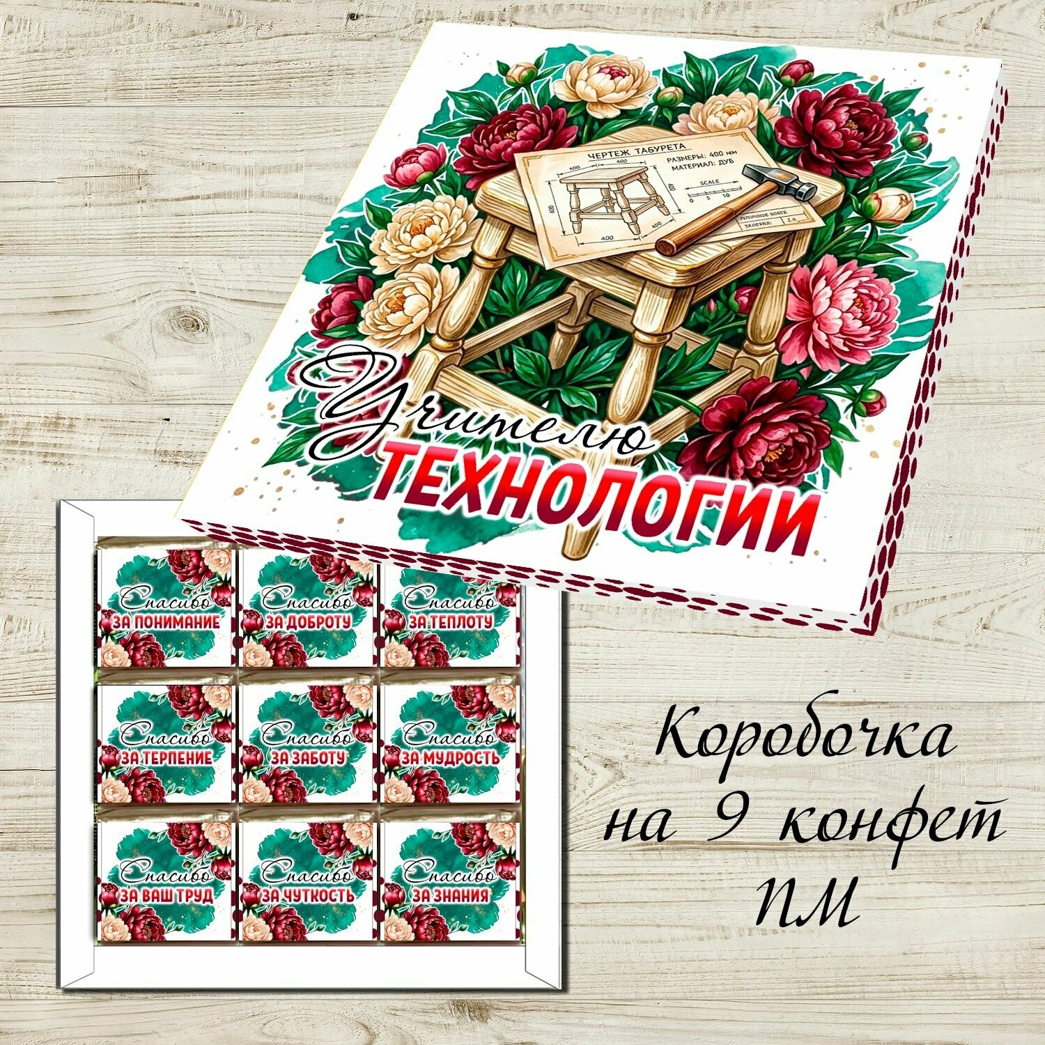 Шокобокс учителю технологии для мальчиков. подарочный набор конфет для учителя технологии для мальчиков. 9 конфет. 1 коробка