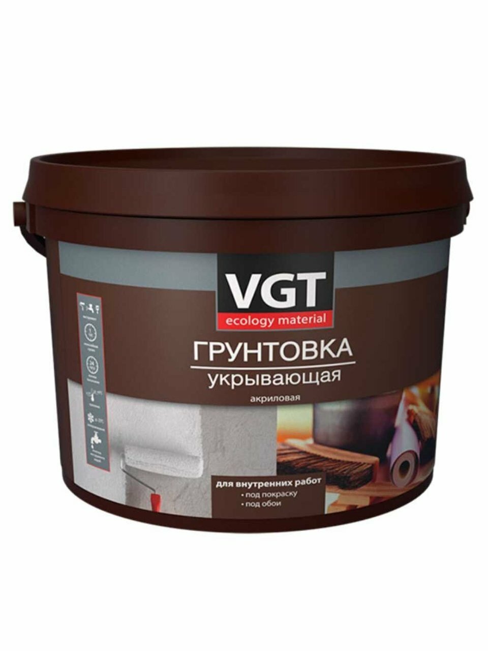 Грунтовка акриловая VGT ВД-АК-0301 водно-дисперсионная укрывающая белая для внутренних работ 15 кг для стен и потолков