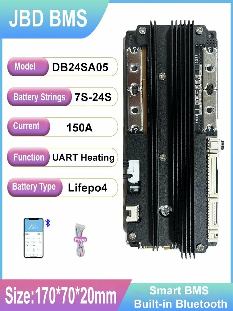 JBD BMS Smart BMS LiFePo4 16S 48V BMS 8S 24V 150A 24S 3,2V LFP BMS 7S 13S 18S 21S 22S BMS UART Встроенный BT Нагрев