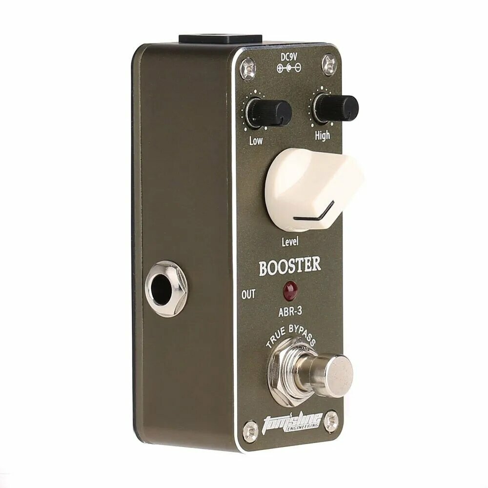 Эффектная педаль для электрогитары Aroma ABR-3 Mini Booster с лентой-липучкой, корпусом из алюминиевого сплава и функцией True Bypass