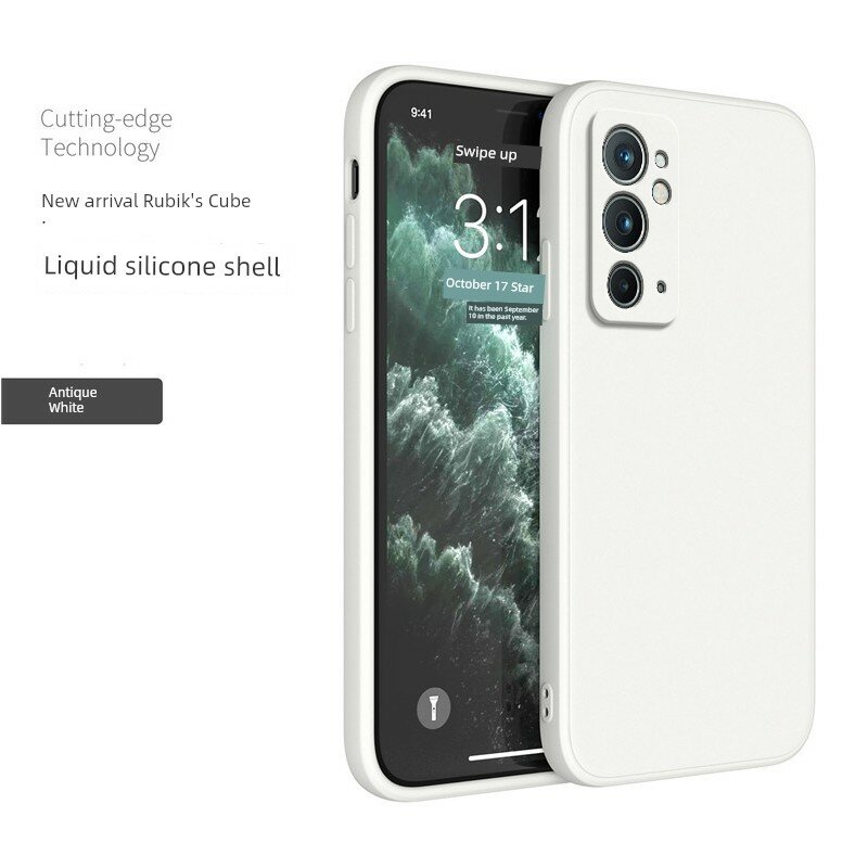Силиконовый чехол для OnePlus 9 RT, цвет Антик белый, с шнурком и полным защитным стеклом - премиум-комплект