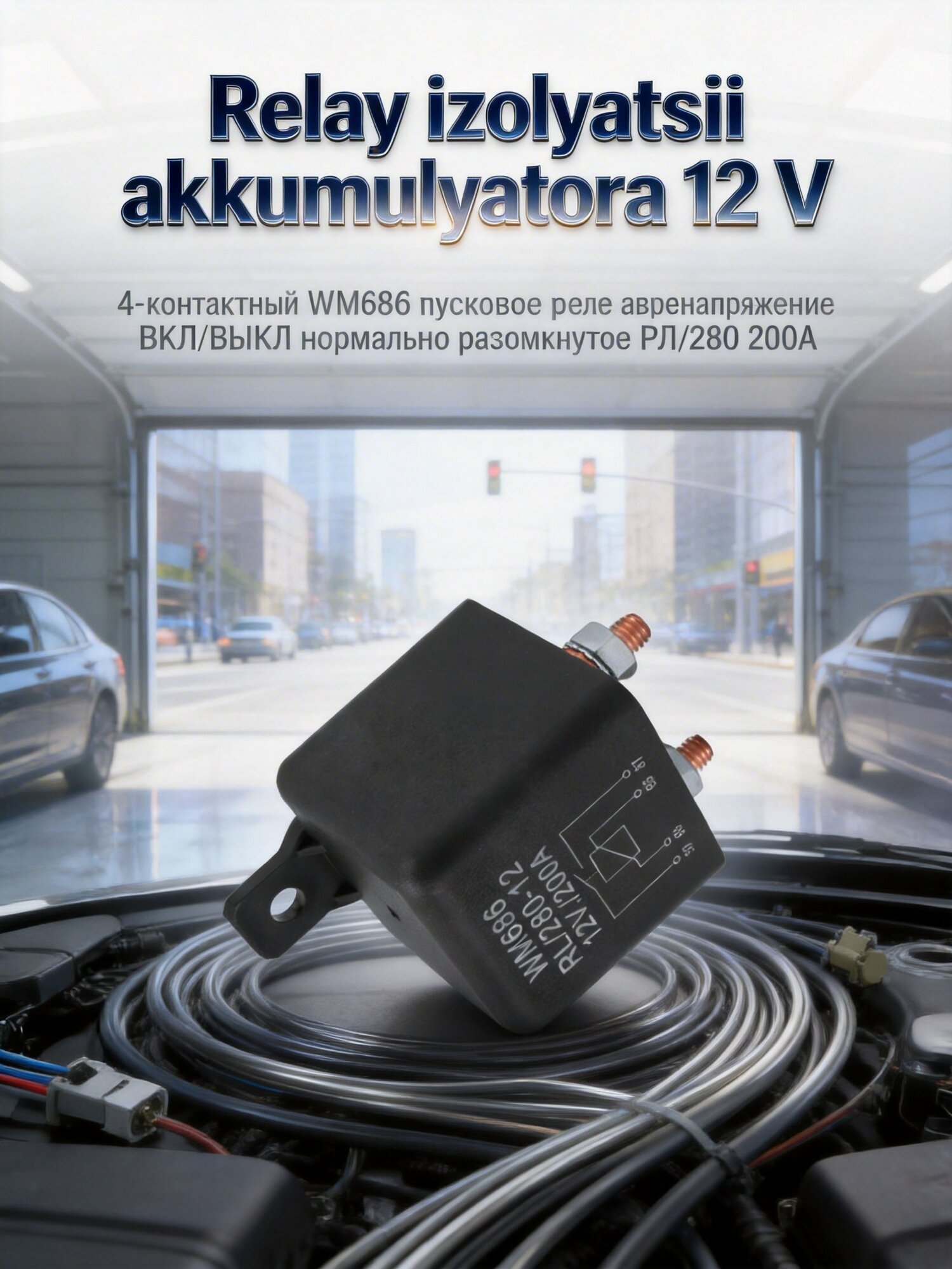 Реле пуска 12 В 4-контактное, нормально разомкнутое WM686 200A с фиксированным кронштейном для автомобильного питания и сельхозтехники