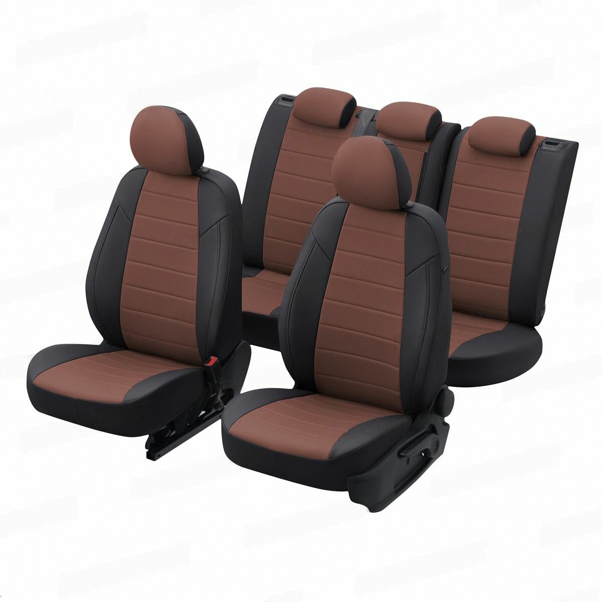 Чехлы на Чанган ЦС35 Плюс рестайлинг (2021-2026) / Changan CS35 Plus для сиденья авто, Пилот, Экокожа, Черный с темно-коричневой вставкой