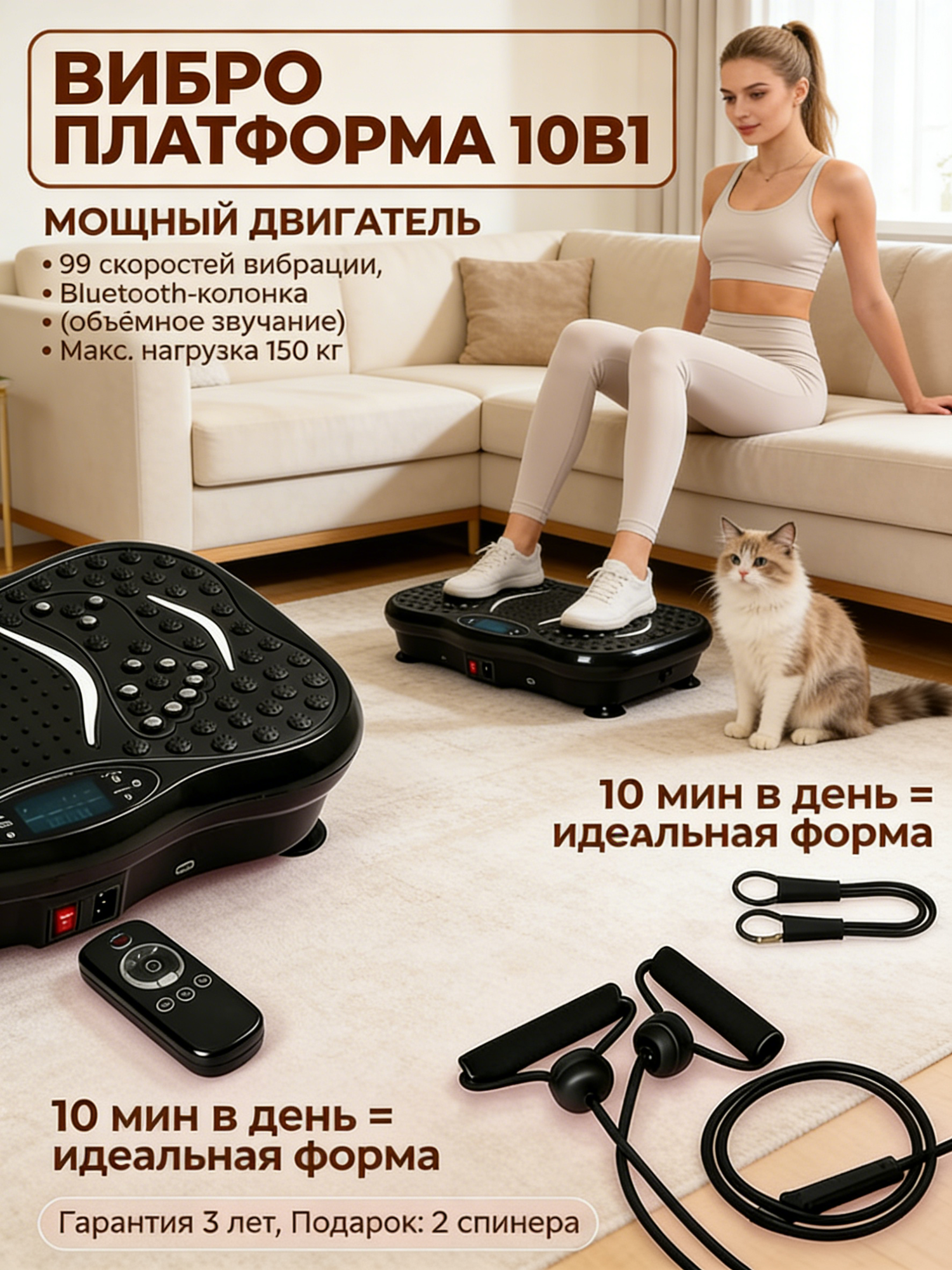 Виброплатформа для похудения тренажер до 150 кг С блютуз，регулировка амплитуды, 99 программ