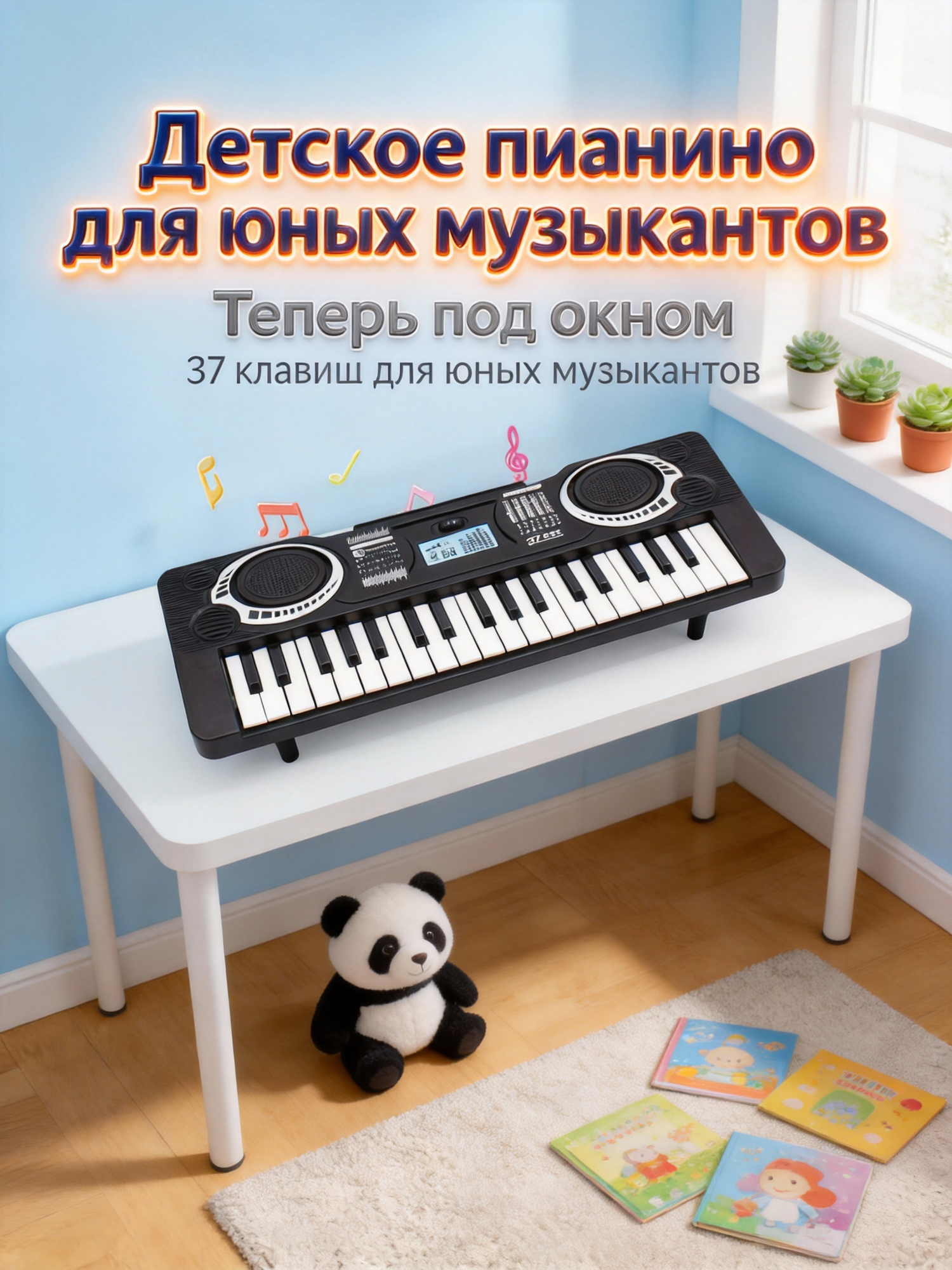 Детское пианино, 37 клавиш — обучающая музыкальная игрушка для развития слуха и моторики