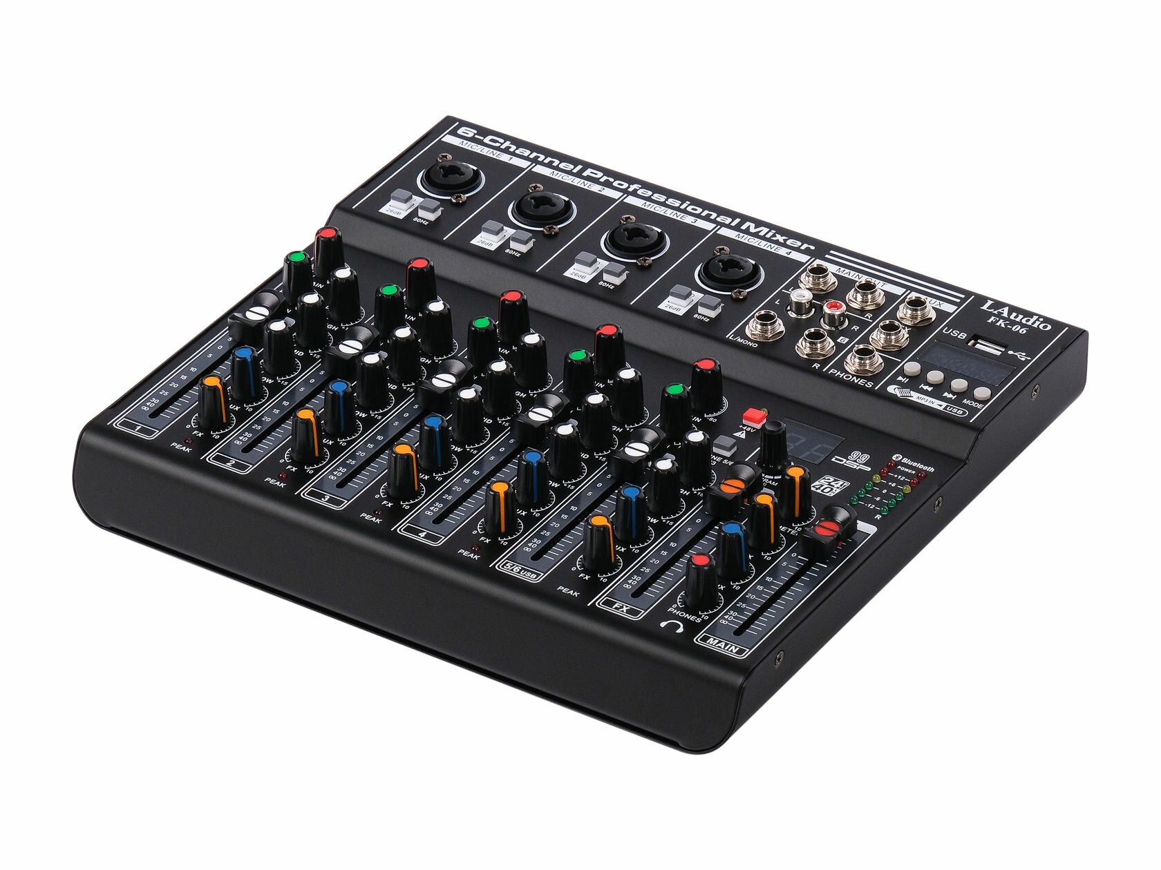 FK-06 Микшерный пульт, 6 каналов, серия PRO, MP3, Bluetooth подключение, LAudio