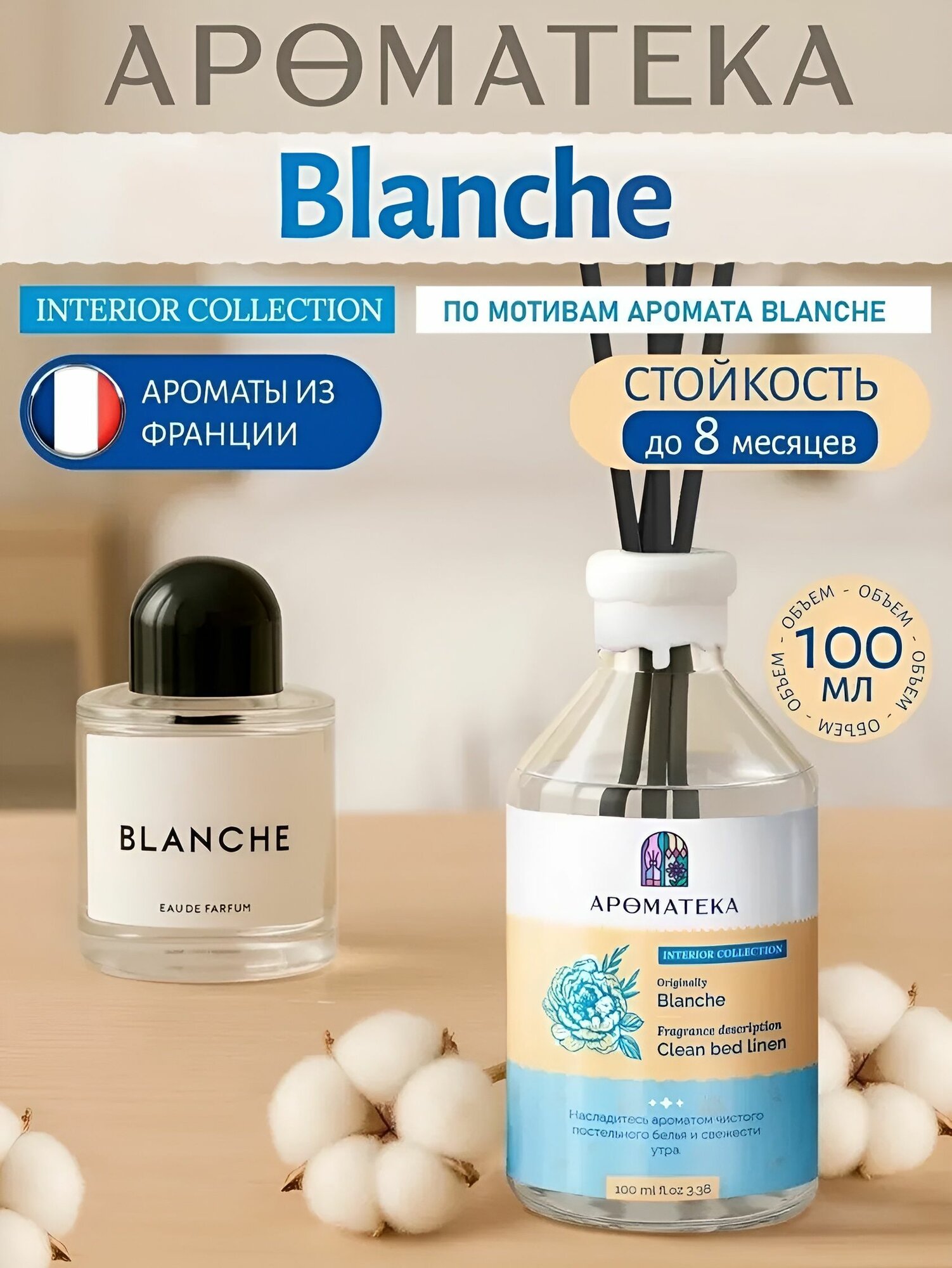 Диффузор для дома Blanche хлопок и чистота, 100 мл