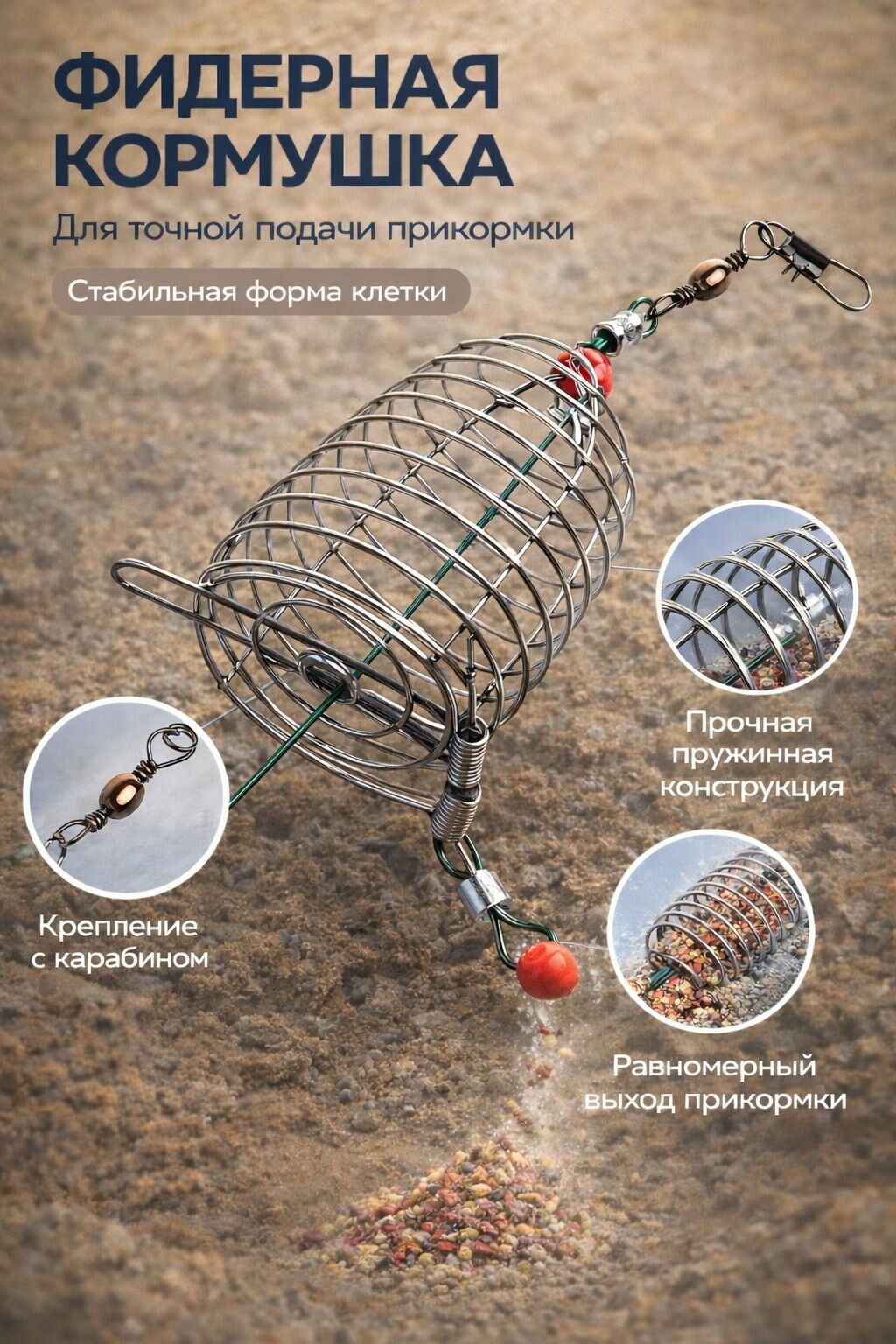 Кормушка фидерная металлическая клетка с вертлюгом, для рыбалки, разные веса