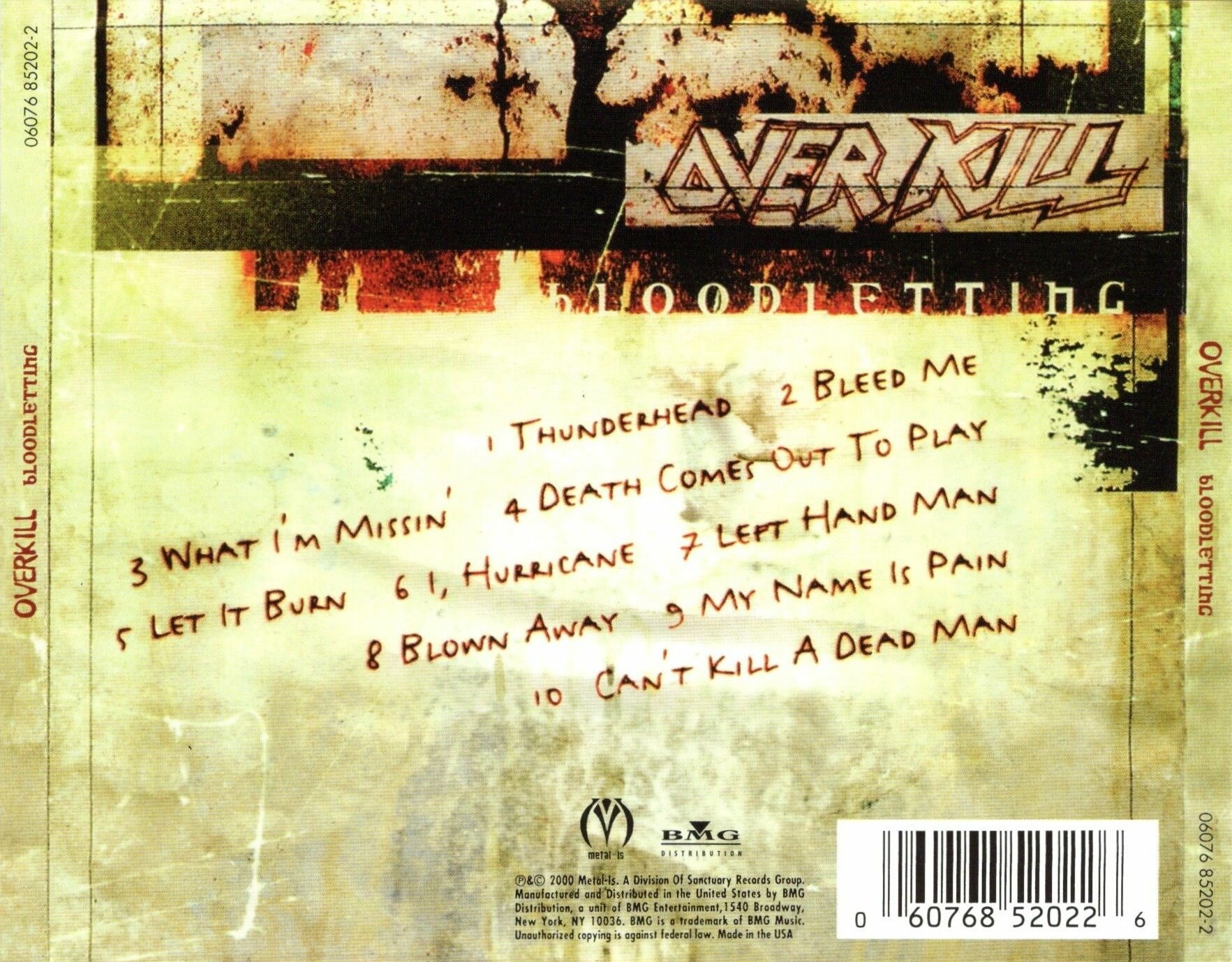 Overkill - Bloodletting, 2000, 2-page, CD-Аудио — фото 1