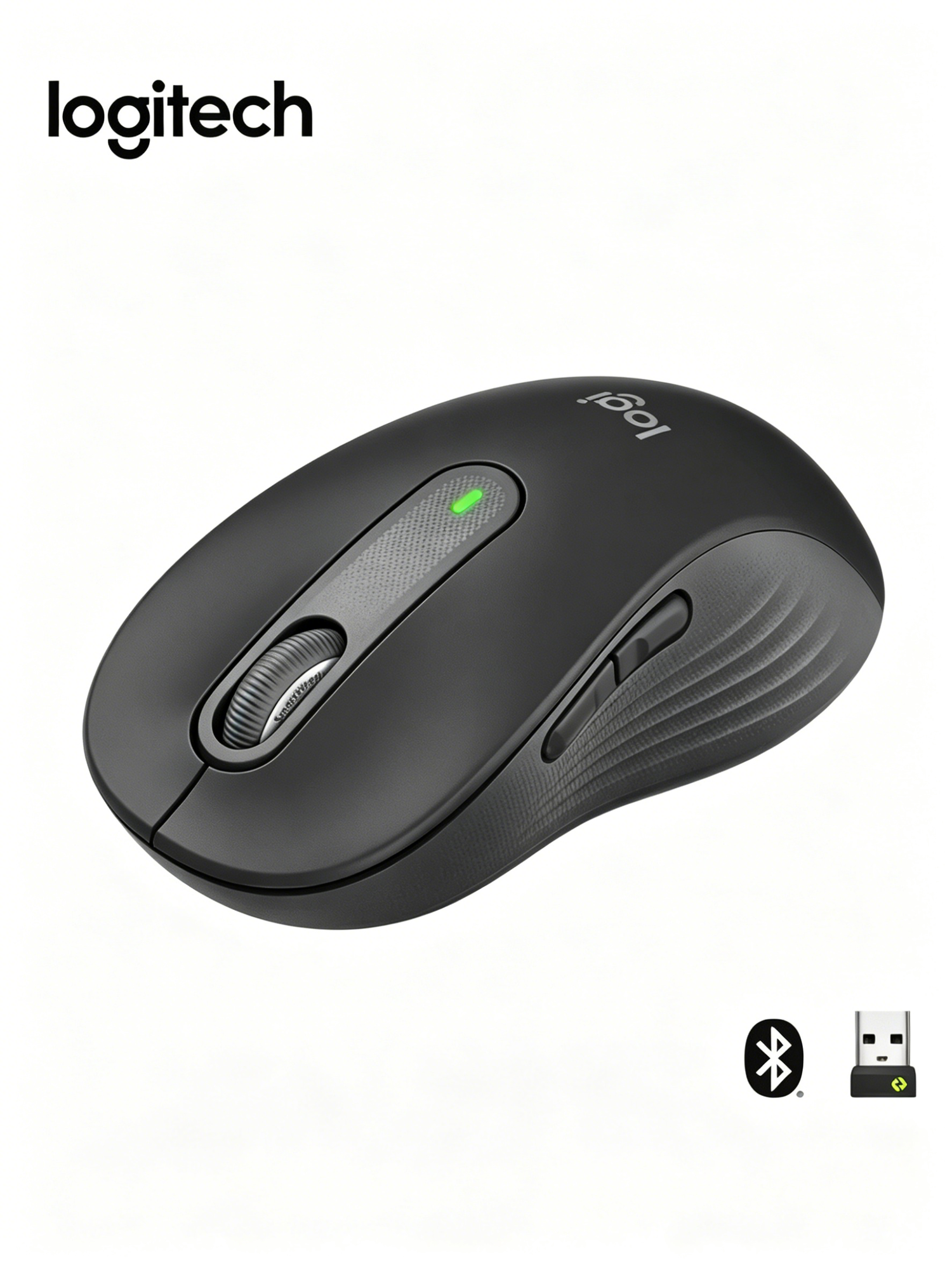 Мышка Logitech Signature M650 Wireless, бесшумные клики, SmartWheel, Bluetooth + Logi Bolt, черно-серый