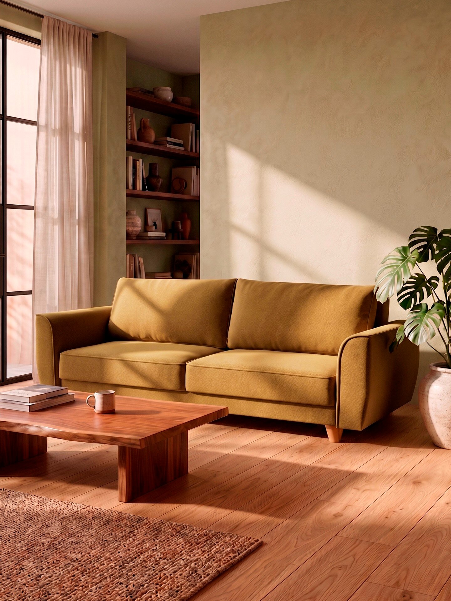 Диван Майами Лайт Velutto 56 NOW 240x103x90 см, желтый Велютто, еврокнижка Фиеста
