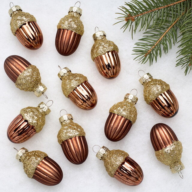 Елочные игрушки Желуди 4 см коричневые, 12 шт, стекло, Winter Deco, 1001286