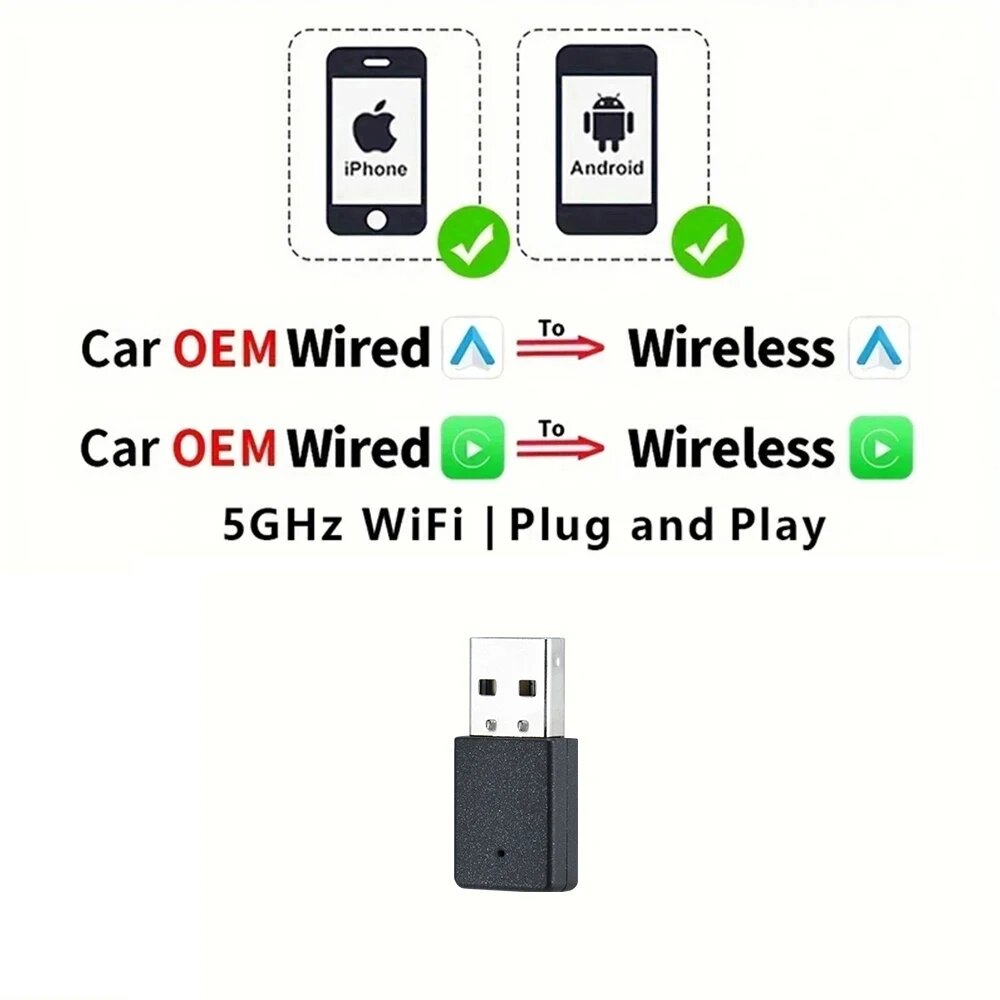 EKIY 2in1 Беспроводной адаптер CarPlay Беспроводной Android Auto Dongle AI Smart Box Автомобильные интеллектуальные системы для автомобиля с проводным CarPlay
