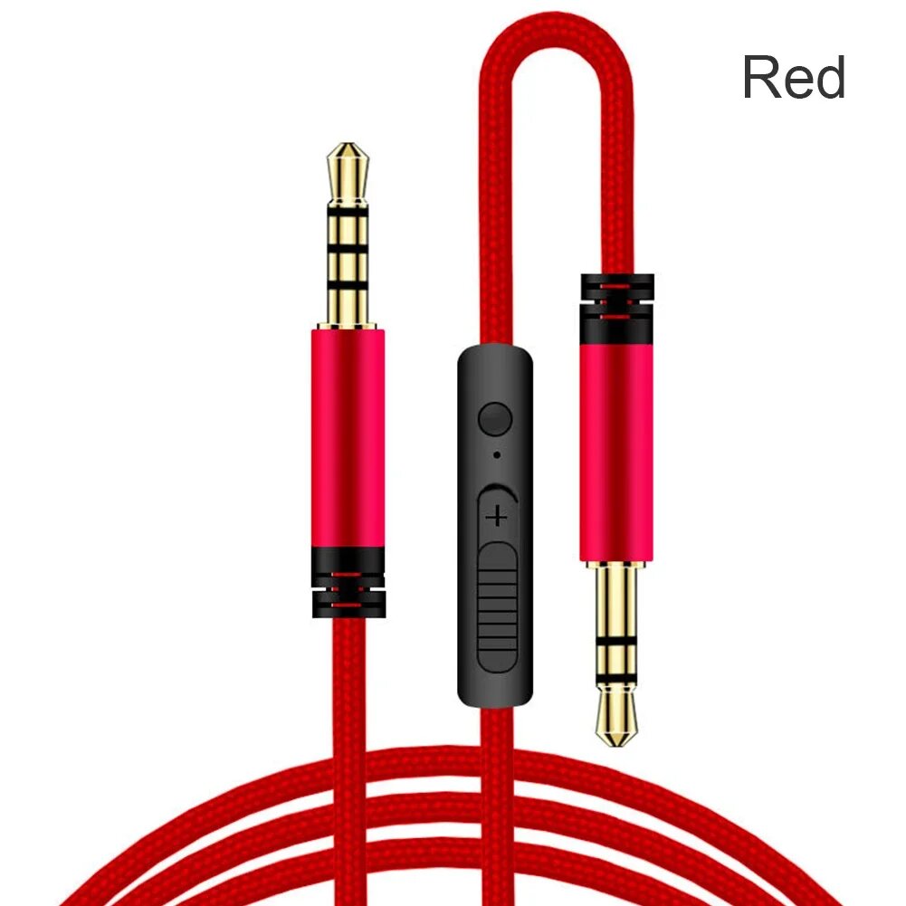 Аудиокабель 3.5 мм Aux Red с регулятором громкости