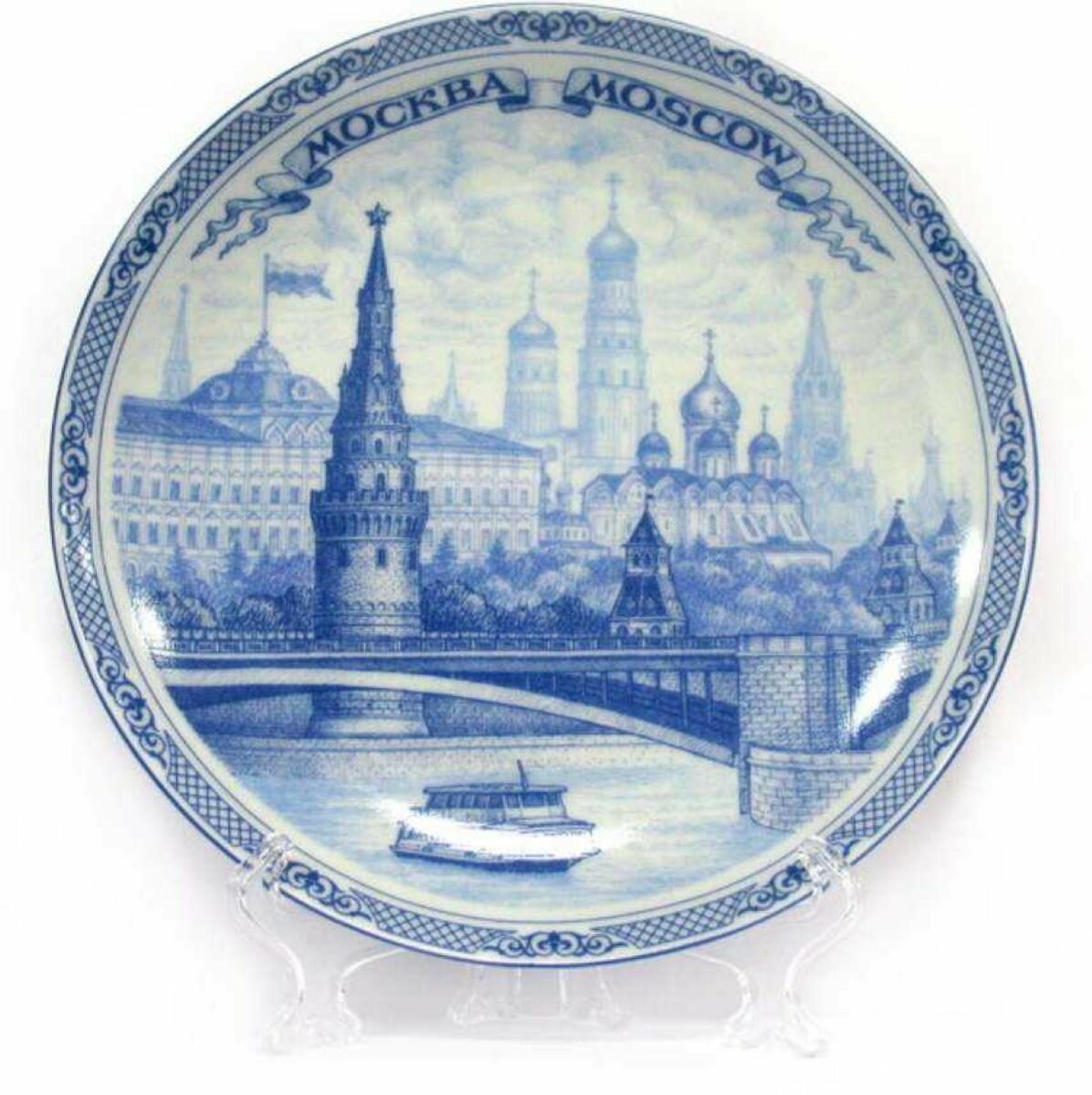 Магнит на холодильник фарфоровый с подставкой Москва Гжель 7,5 см