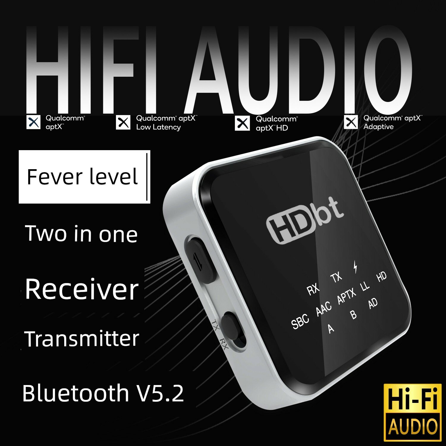 Чип Qualcomm QCC Bluetooth 5.2 Adaptive APTX аудиоадаптер для авто, двухрежимный приемник-передатчик [B20Nova]