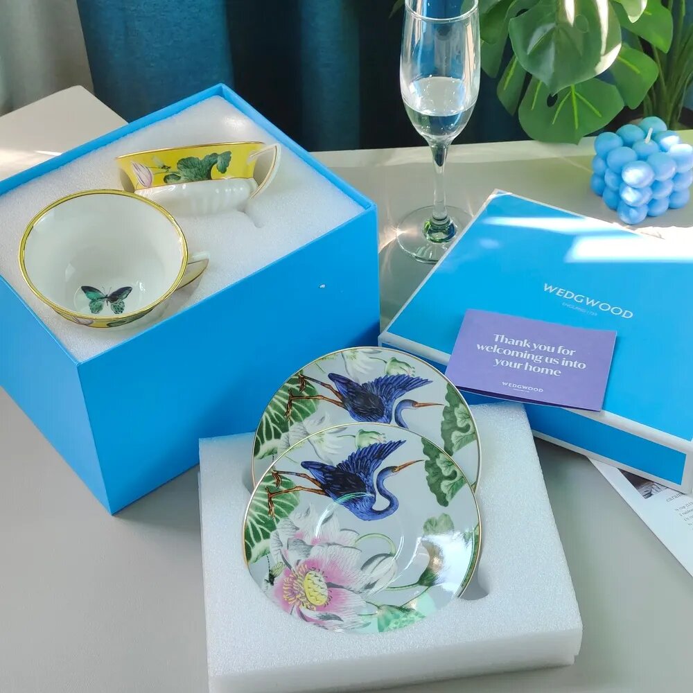 Wedgwood чашка 4 шт костяной фарфор с декором бабочка и птицы для кофе