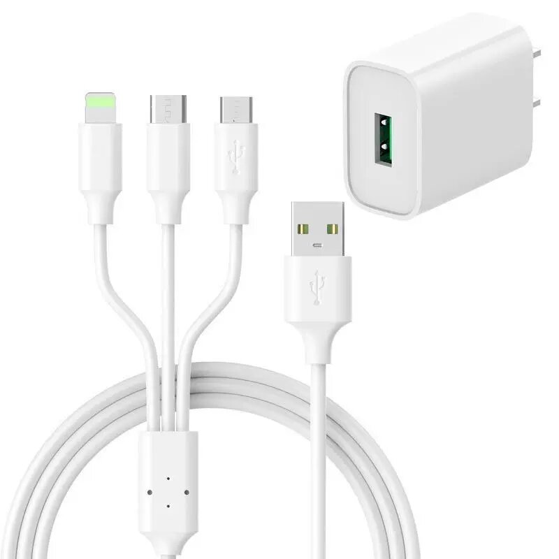 0,25 м 3-портовый USB-кабель с 3 портами USB-A, цвет слоновой кости, с вилкой