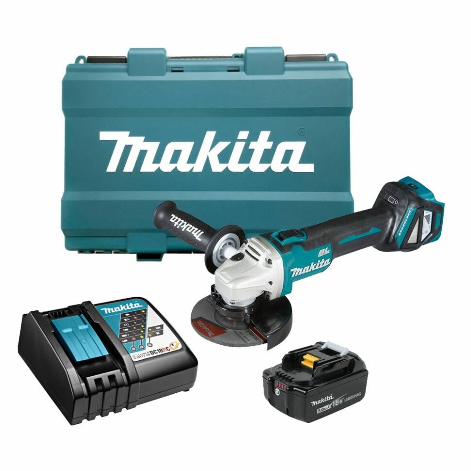 Болгарка аккумуляторная Makita DGA511RT 18В LXT, 125мм 8500 об/мин. (1 АКБ 5Ач, З/У, кейс)