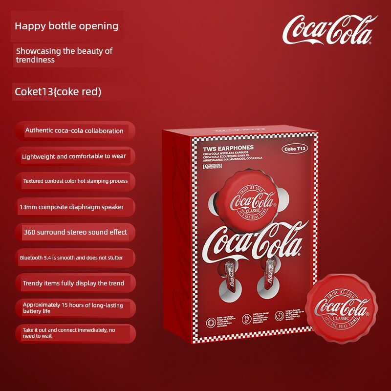 Беспроводные наушники Coca-Cola T13 с дизайном крышки бутылки, высококачественный звук, унисекс для мужчин и женщин