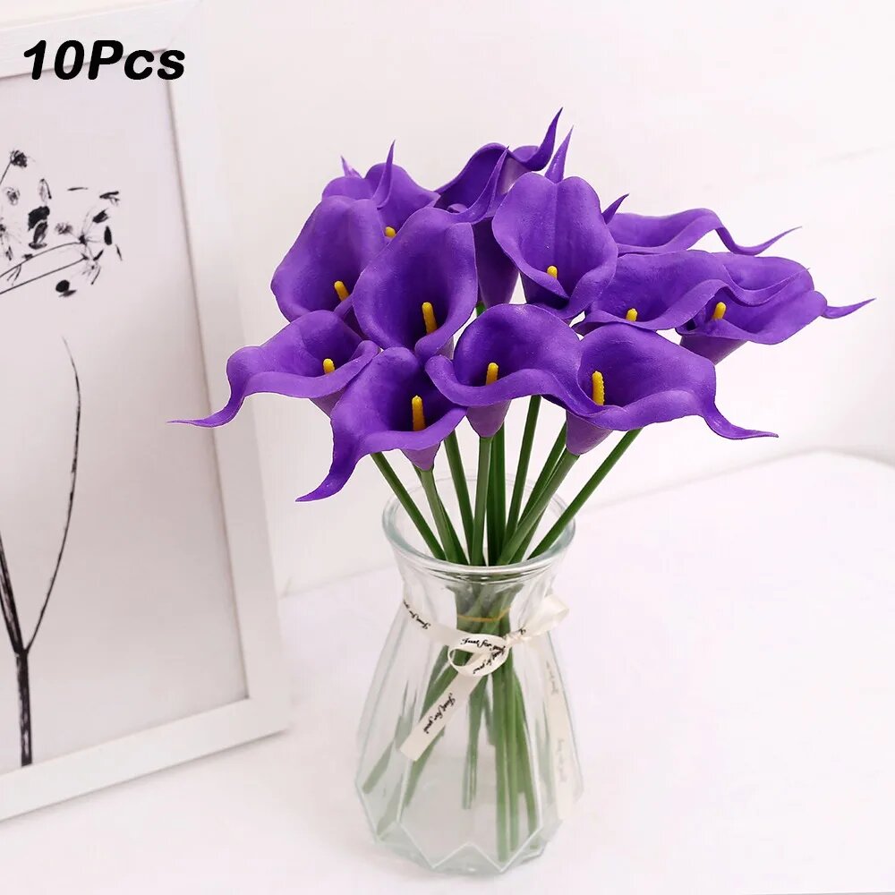10 фиолетовых искусственных калл Real Touch