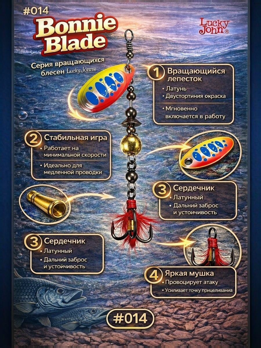 Блесна вращающаяся Lucky John BONNIE BLADE 0 2.7 г 014 в блистере