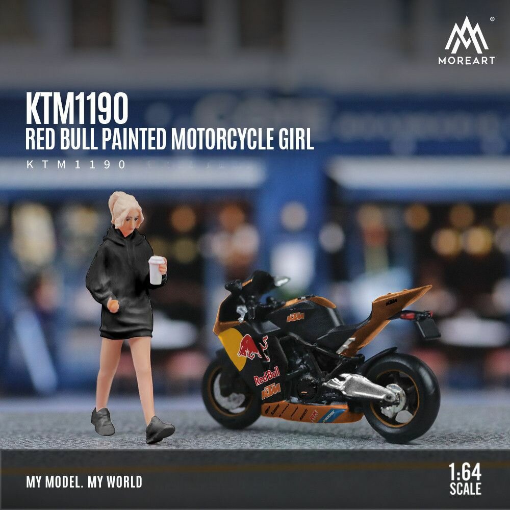 MoreArt 1:64 KTM1190 Окрашенный мотоцикл (с моделью девушки) Набор металлических моделей