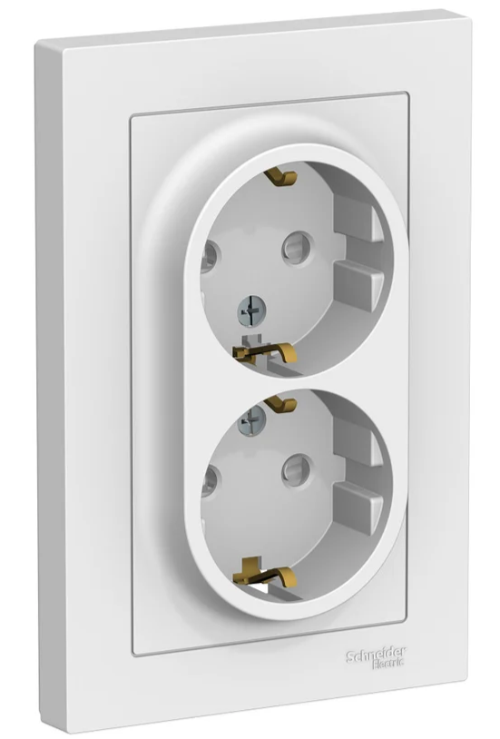 Розетка с/з двойная Schneider Electric AtlasDesign с защитными шторками, в сборе, белая ATN000126/2