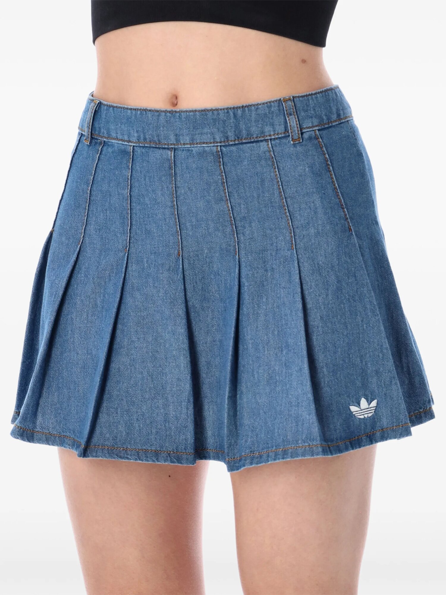 Юбка adidas Pleated denim skirt, размер 12 UK, Синий принт — фото 1