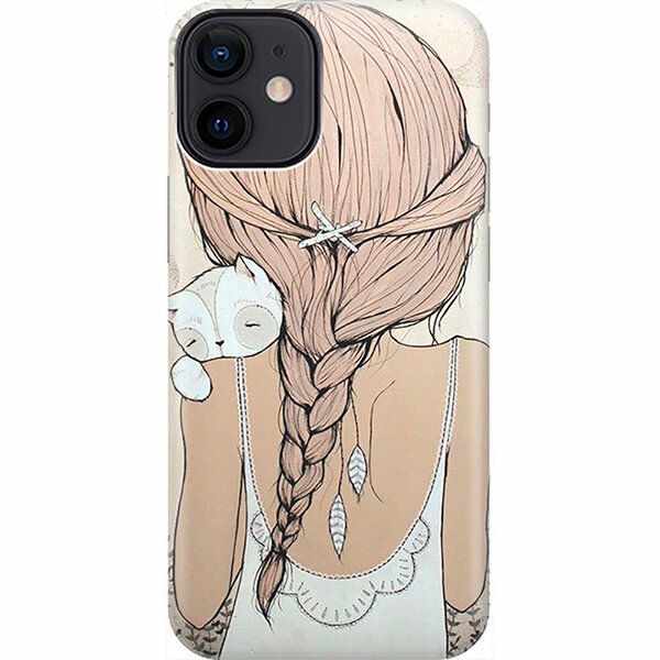 Силиконовый чехол на Apple iPhone 12 Mini / Эпл Айфон 12 мини с рисунком "Девочка в обнимку с котом"