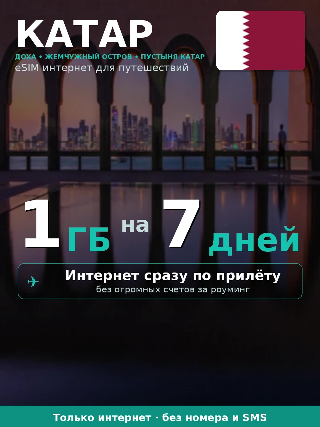 ESIM Катар — мобильный интернет 1 ГБ на 7 дней | виртуальная SIM-карта для путешествий