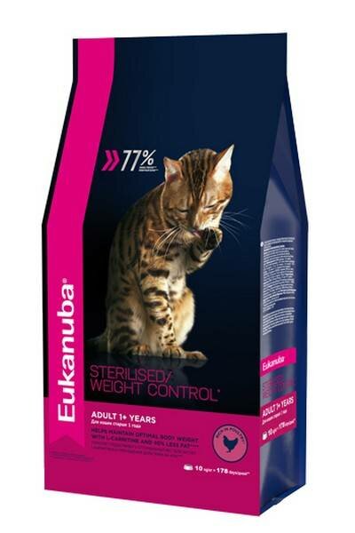Eukanuba Overweight & Sterilised Adult Chicken / Сухой корм Эукануба для взрослых кошек с Избыточным весом и Стерилизованных с Курицей фас. 1,5 кг