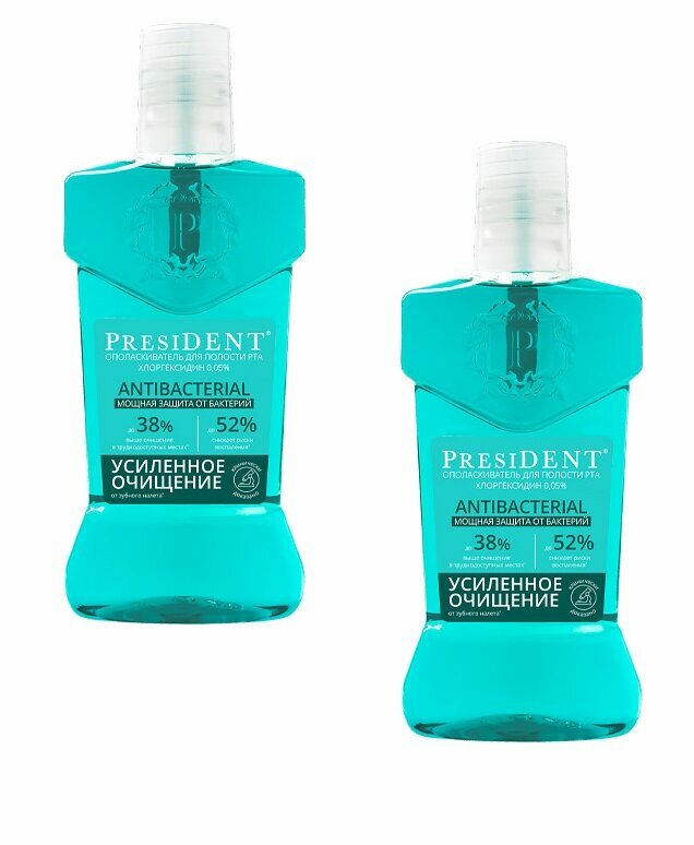 Ополаскиватель President для полости рта Antibacterial Мощная Защита, 400мл 2шт