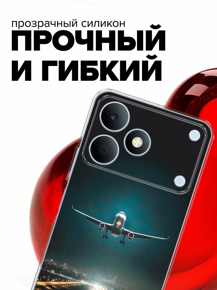 Чехол на Realme Note 80 / Реалми Нот 80 с принтом Взлет самолета ночью — фото 1