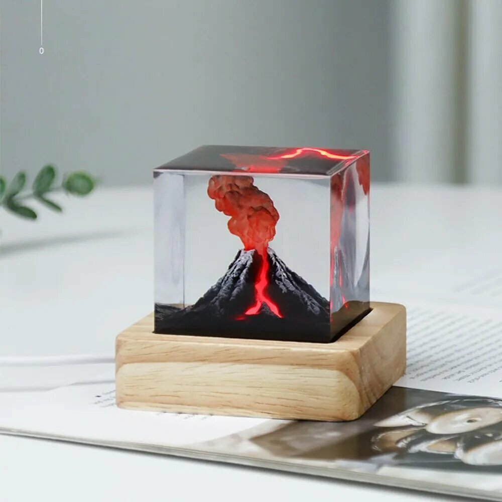 Настольный светильник из смолы с кубическим организмом, USB-имитация извержения вулкана, светильник с эффектом извержения вулкана, лавовая лампа для дома, декора гостиной