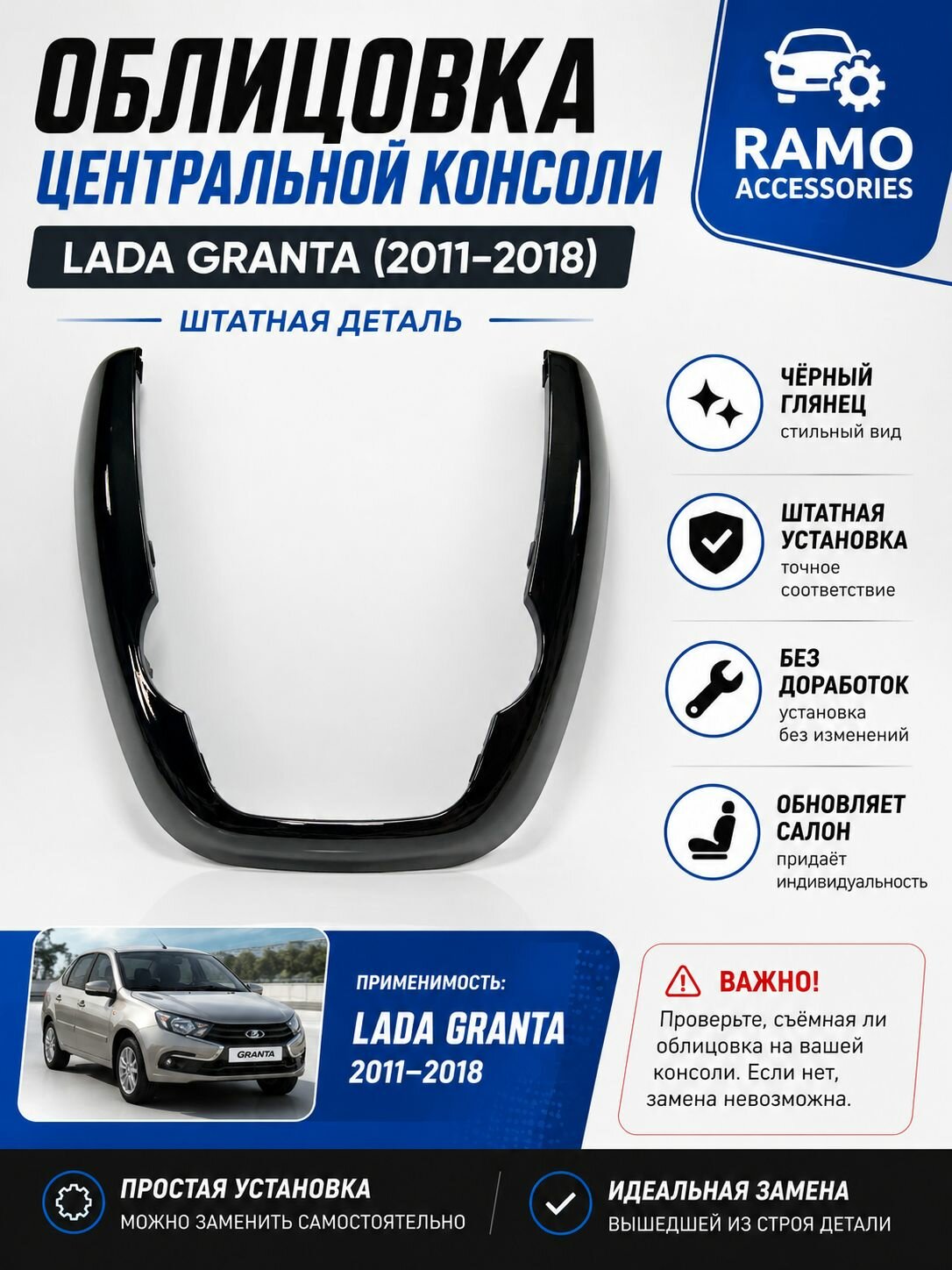 Облицовка центральной консоли (Ободок) Лада Гранта (Чёрный глянец)