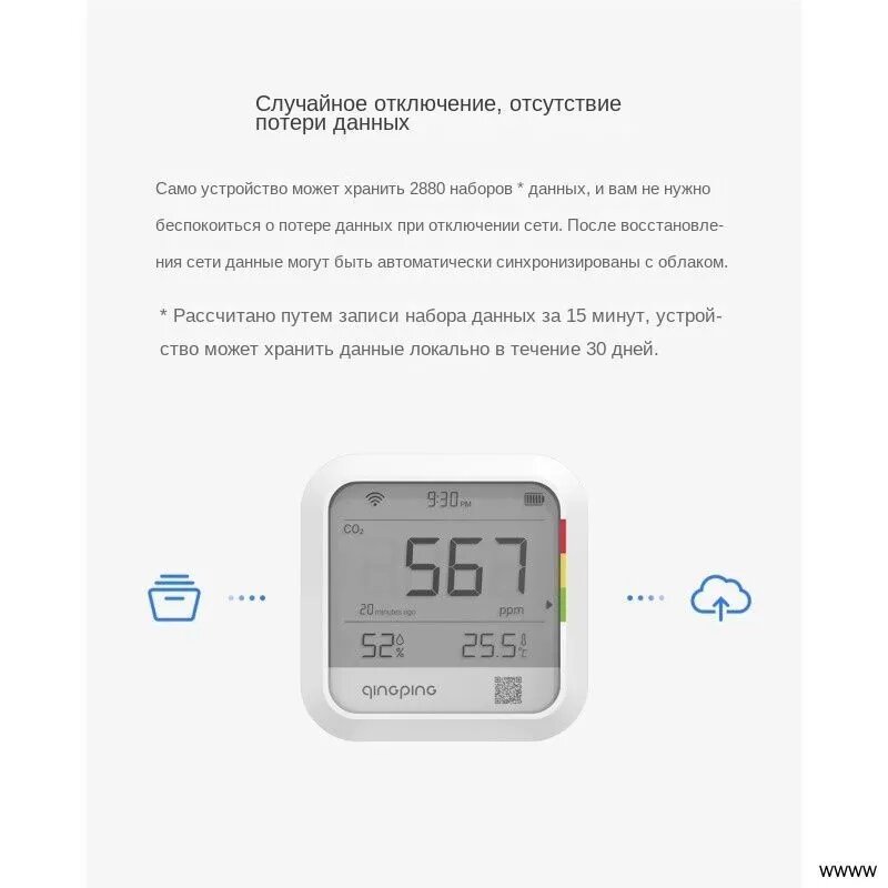 Метеостанция Qingping для измерения CO2, температуры и влажности в помещении, с часами, белая — фото 1