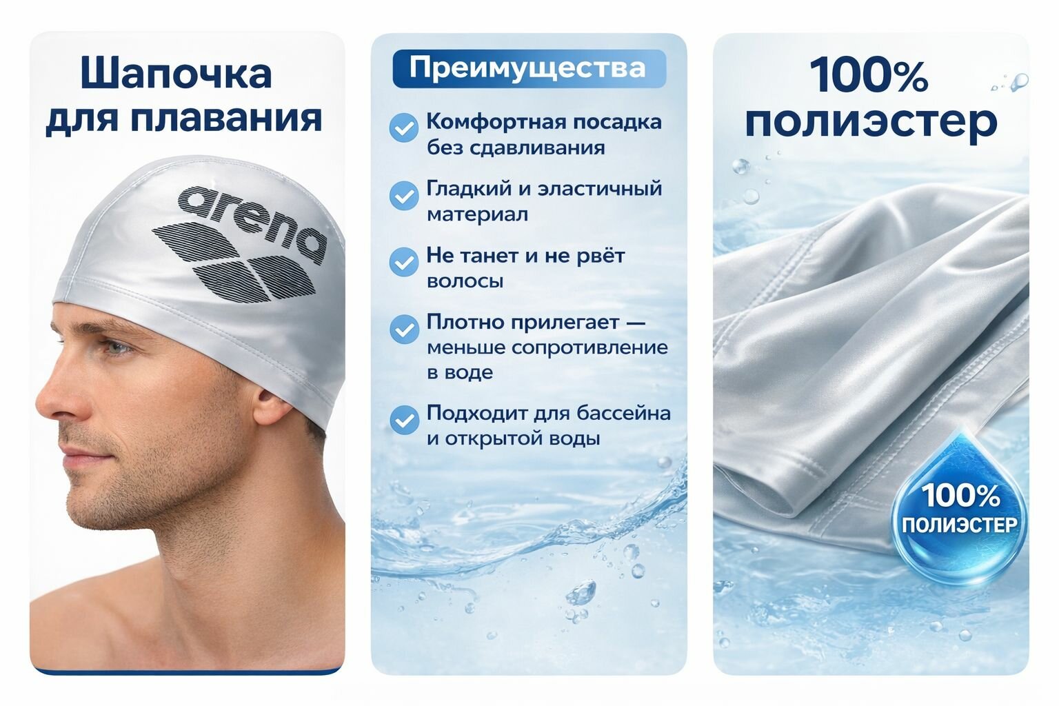 Шапочка для плавания 100% полиэстер — фото 1
