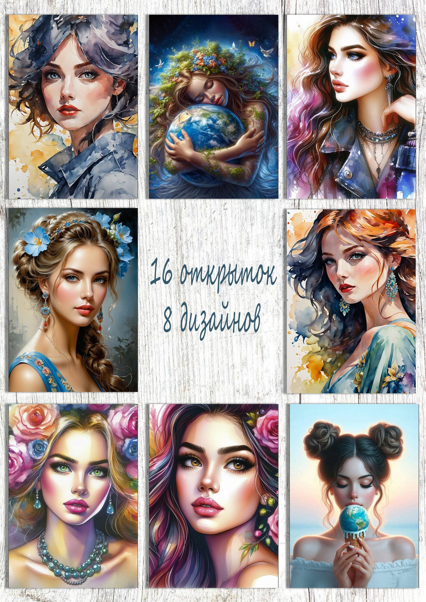 Открытки Девушка, 16 штук