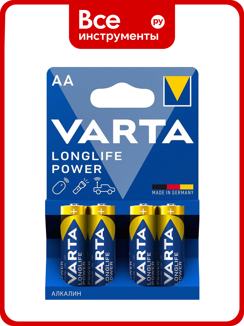 Батарейка Varta LONGLIFE POWER (HIGH ENERGY) LR6 AA BL4 Alkaline 1.5V (4906) 4906121414 RPL00182
