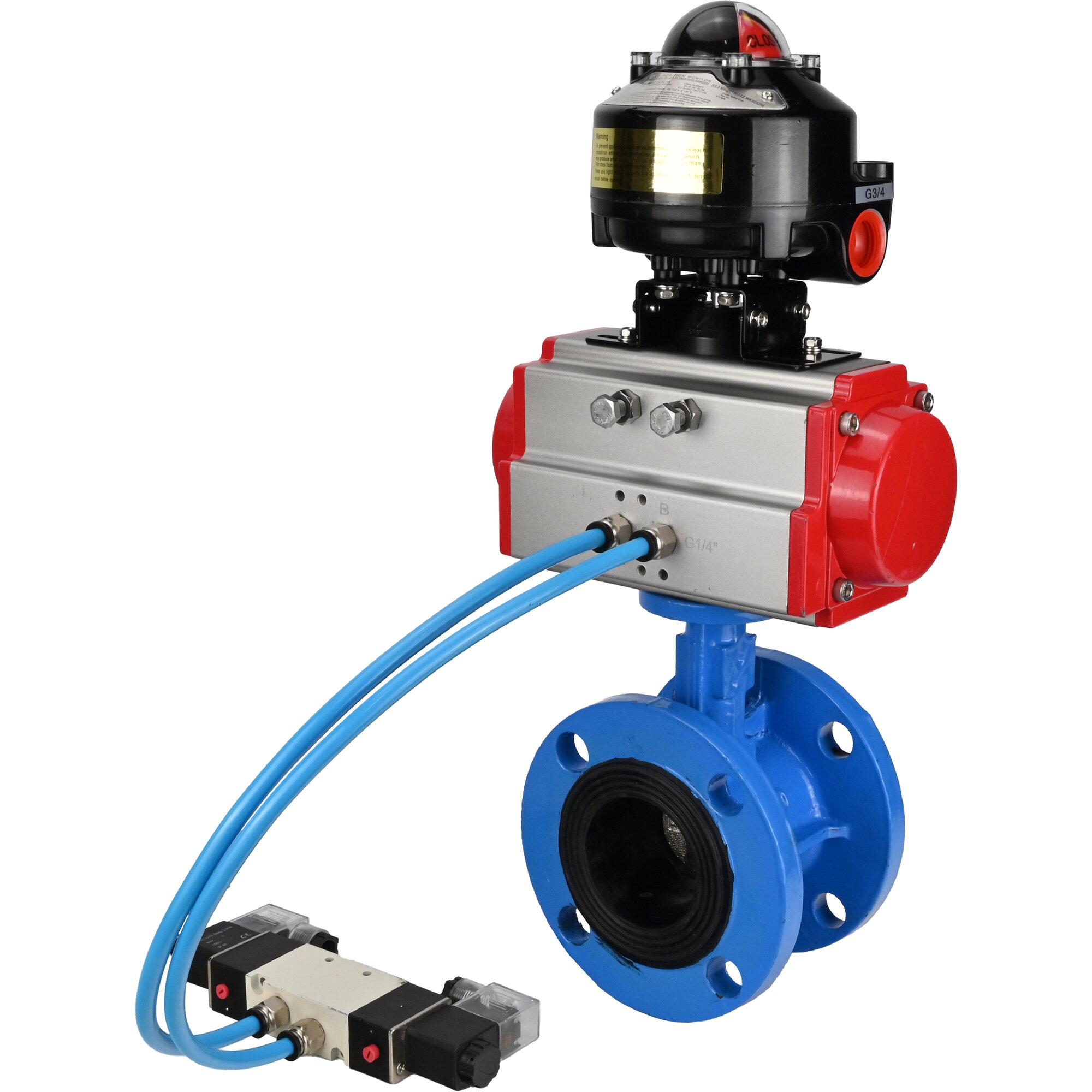 Затвор DN.ru GGG40-GGG40-EPDM-2W-F-H Ду125 Ру16, с пн. приводом DA-130, пн. распред. PND1-T08 NAMUR и БКВ LSB-510